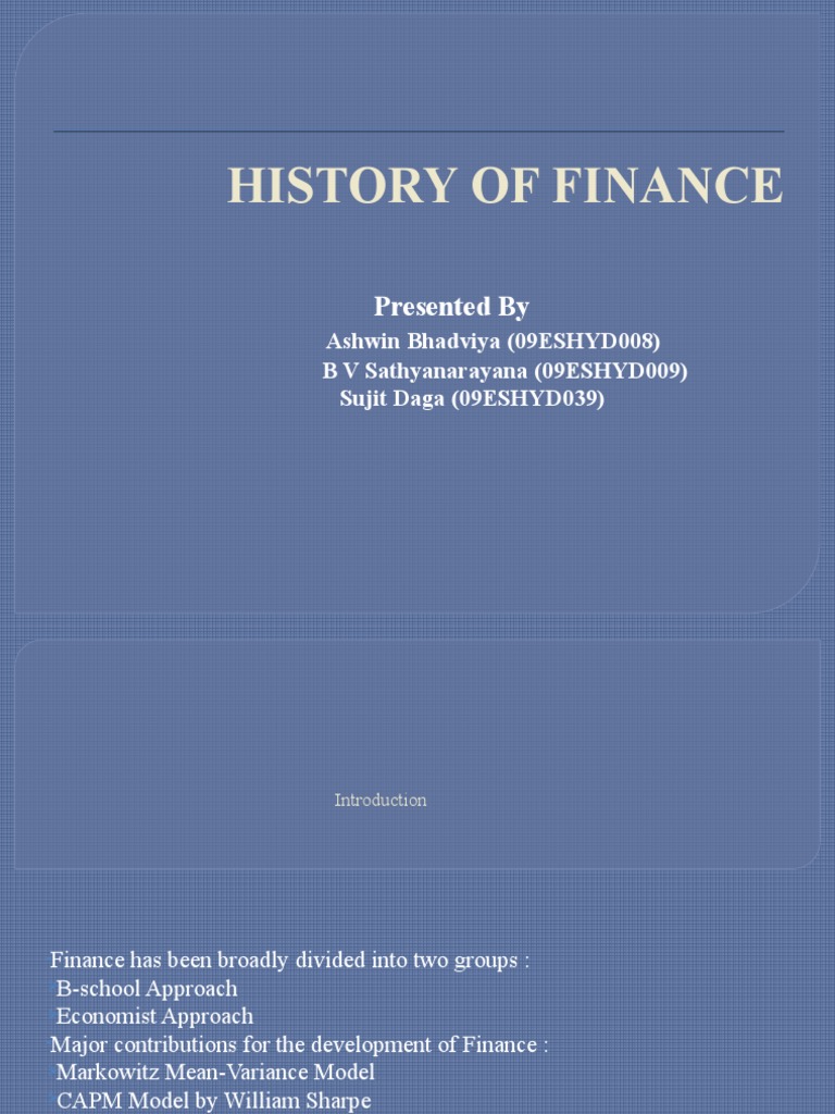 History of Finance | PDF | Capital Asset Pricing Model | Modern ...