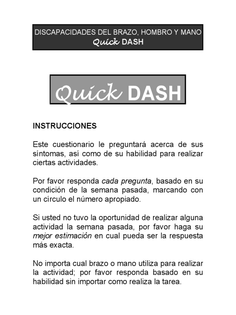 Quick DASH Traducido PDF | PDF