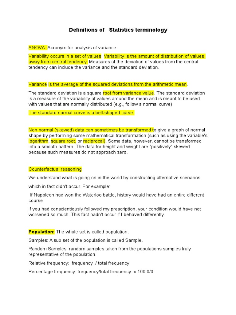 Definitions of Statistics Terminology | PDF | Correlation And ...