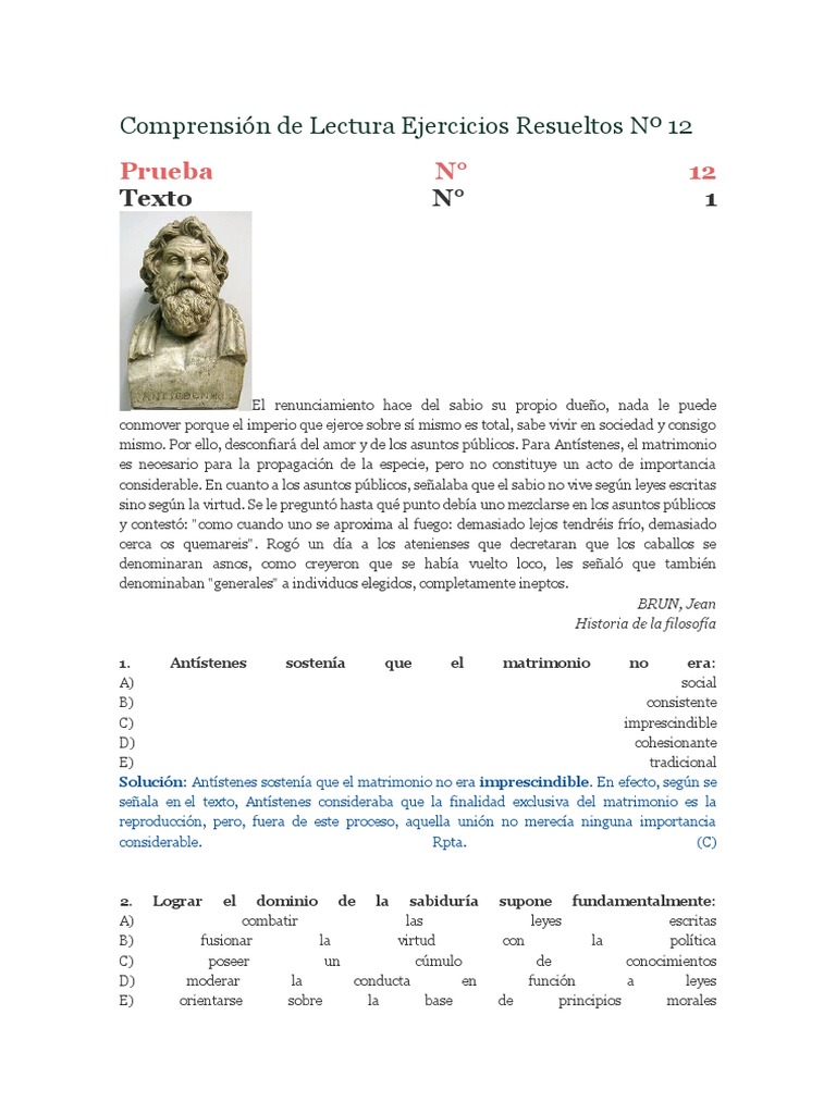 Ejercicios Resueltos de Comprensión Lectora Nº 12 | PDF | Sabiduría | Autor