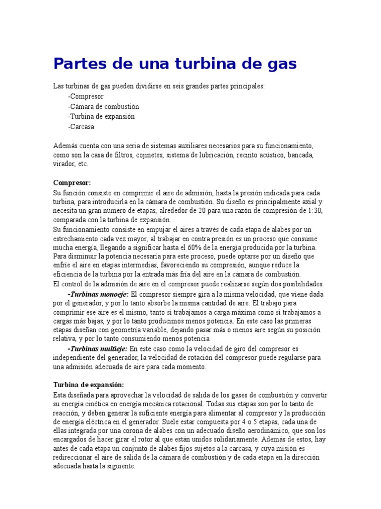 Partes de Una Turbina de Gas | PDF | Turbina | Generador eléctrico