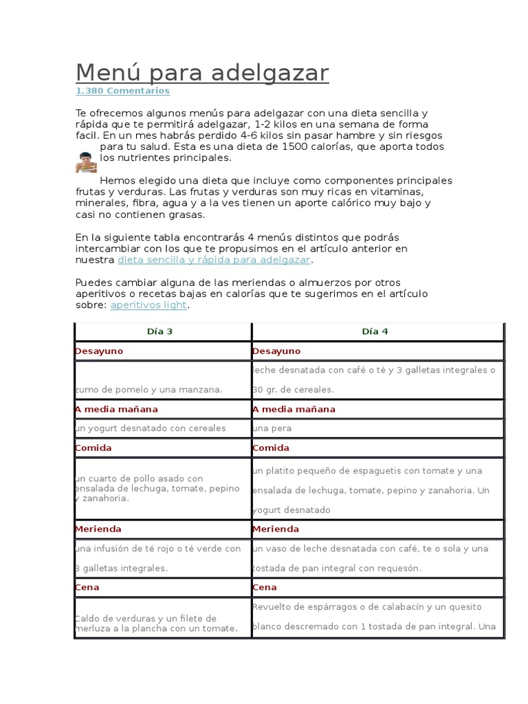 Menú para Adelgazar | PDF | Dieta | ensalada