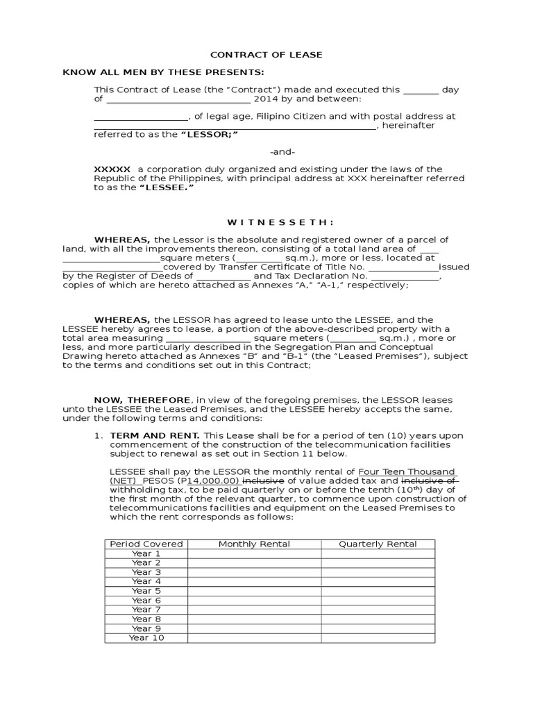 Contract of Lease - Template | PDF | Lease | Renting