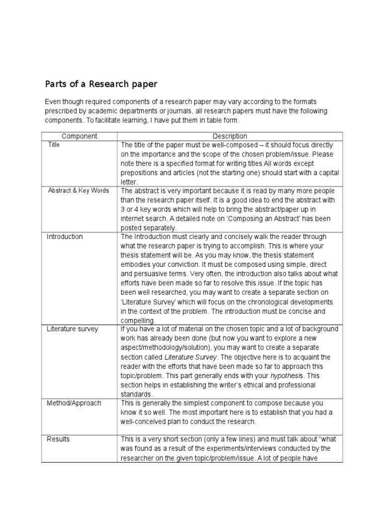 Parts of A Research Paper | PDF | Abstract (Summary) | Science
