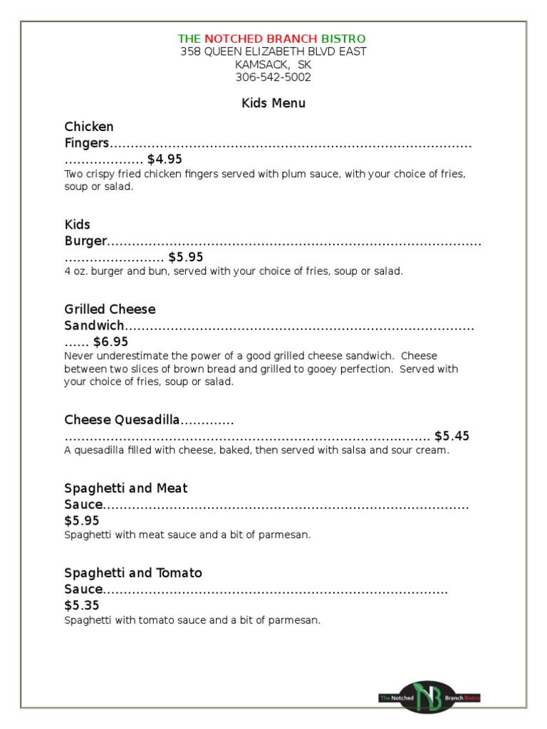 Kids Menu | PDF | Sports & Recreation | Cooking, Food & Wine