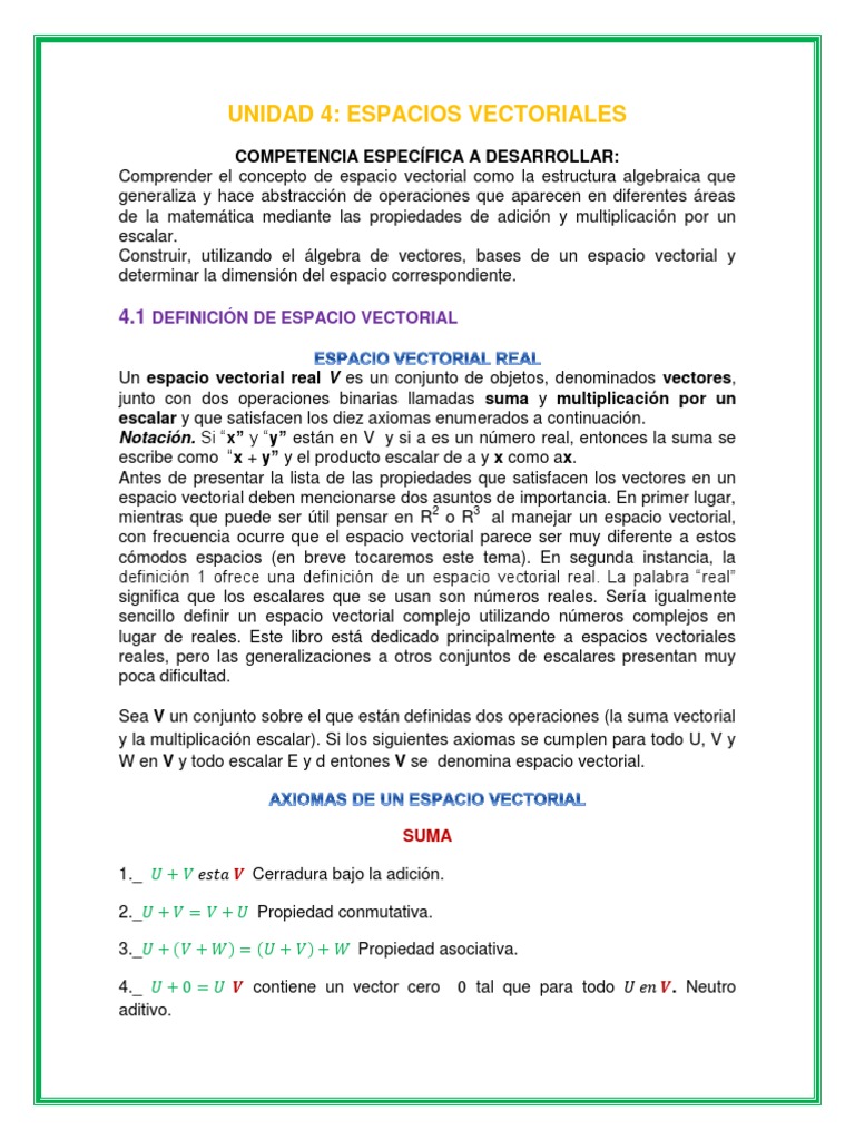 Definición y Axiomas de Espacios Vectoriales | PDF | Espacio vectorial ...