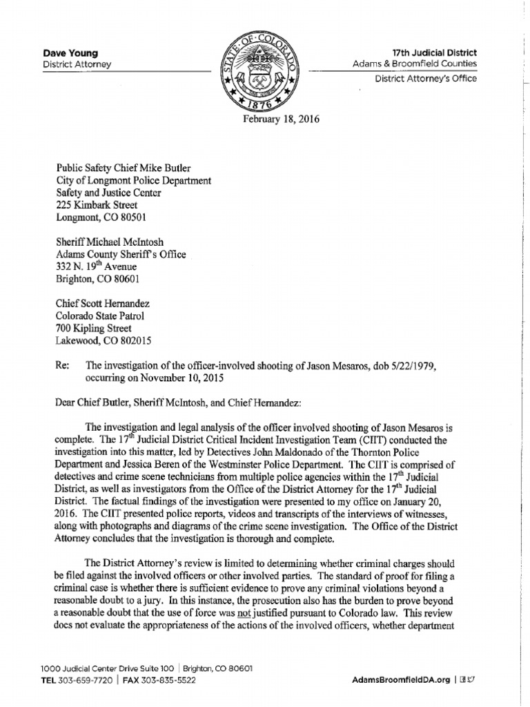 Officer-Involved Shooting Letter | PDF