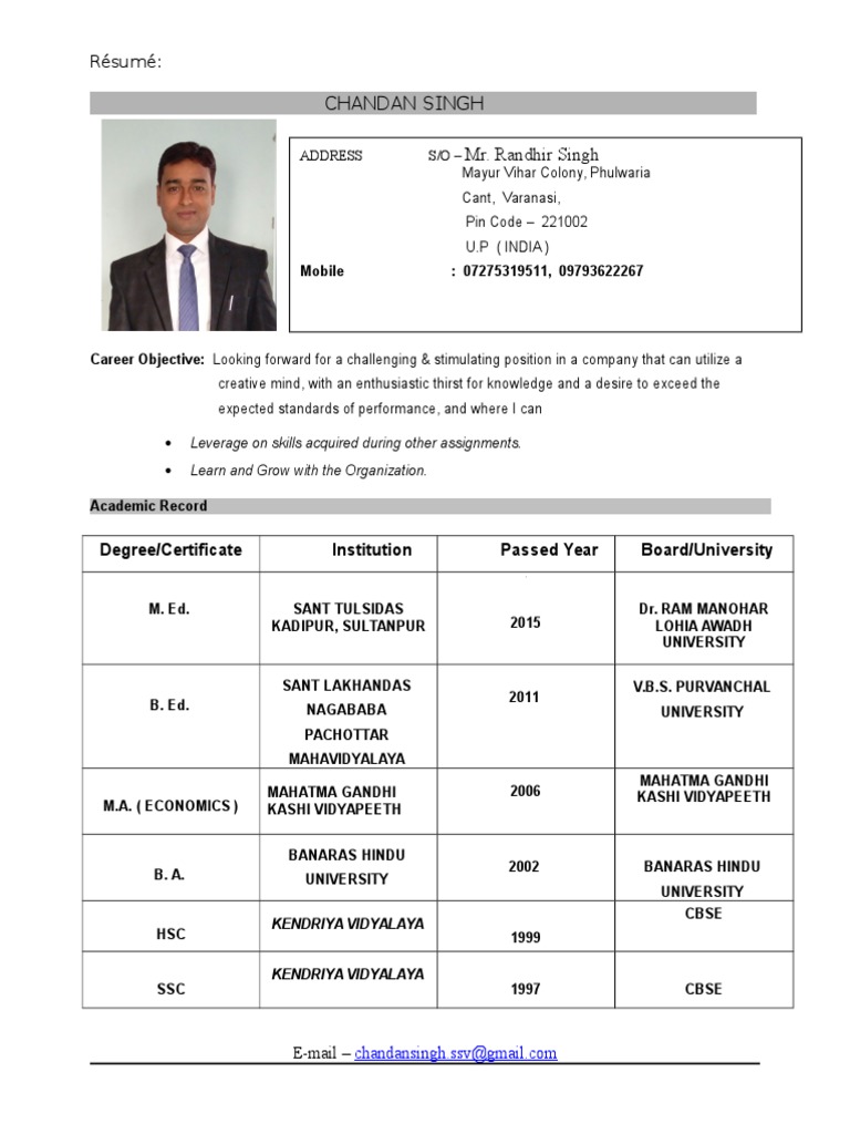 Chandan Singh Mr. Randhir Singh: Résumé | PDF | Career & Growth