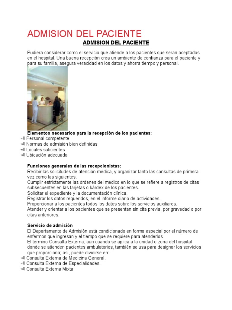 Admision Del Paciente | PDF | Hospital | Enfermería