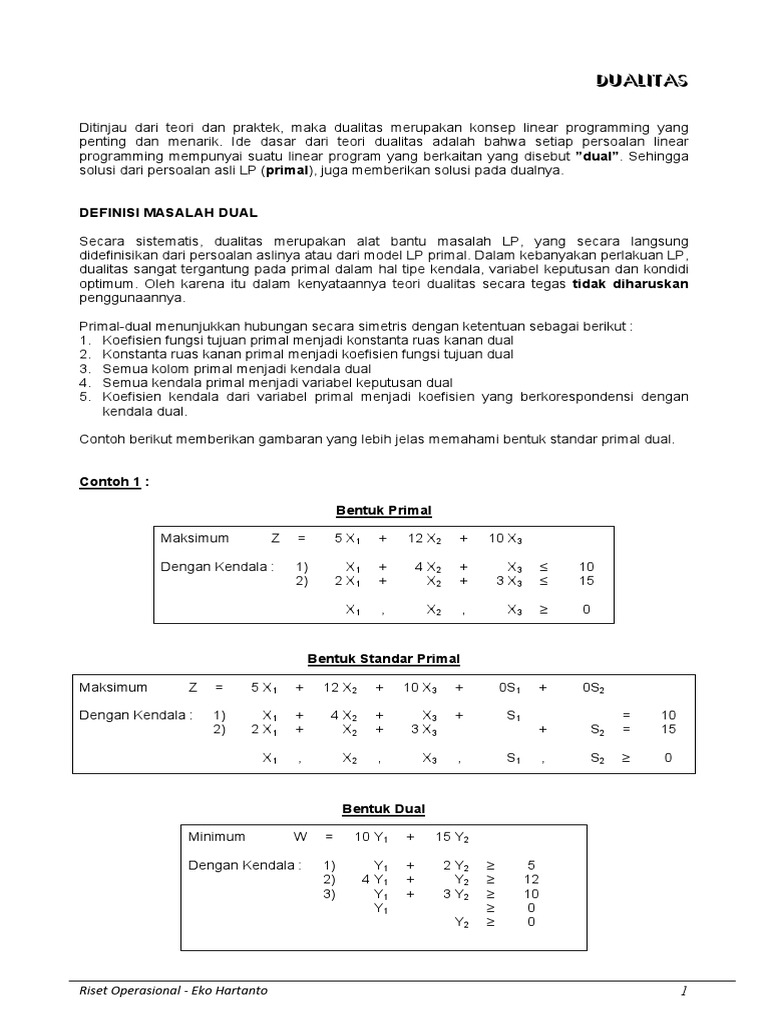 Dualitas dalam Linear Programming | PDF | Sains & Matematika