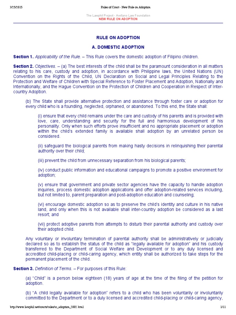 Rules of Court - New Rule On Adoption | PDF | Adoption | Child Custody