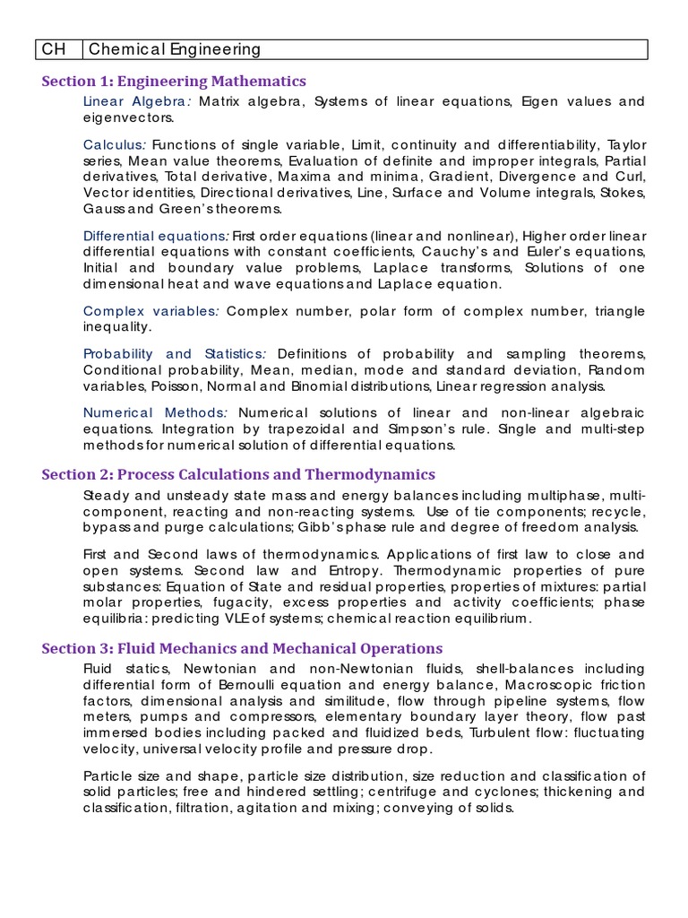 Chemical Engineering Syllabus Overview | PDF