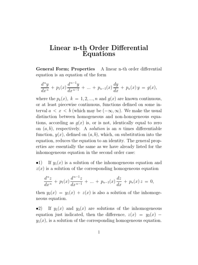 General Properties and Solutions of Linear Homogeneous Differential ...