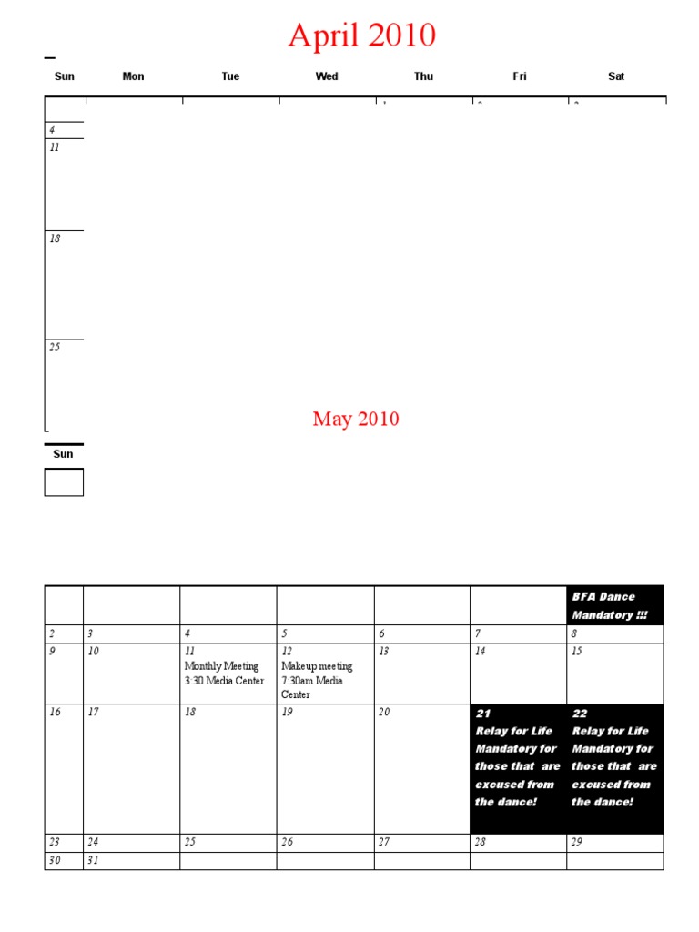 April and May Calendar | PDF