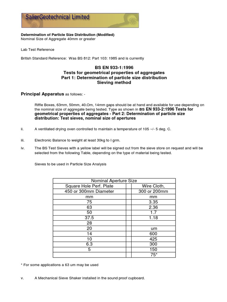 Particle Size Distribution 40mm BS en 933-1 | PDF | Particle Size Distribution | Nature