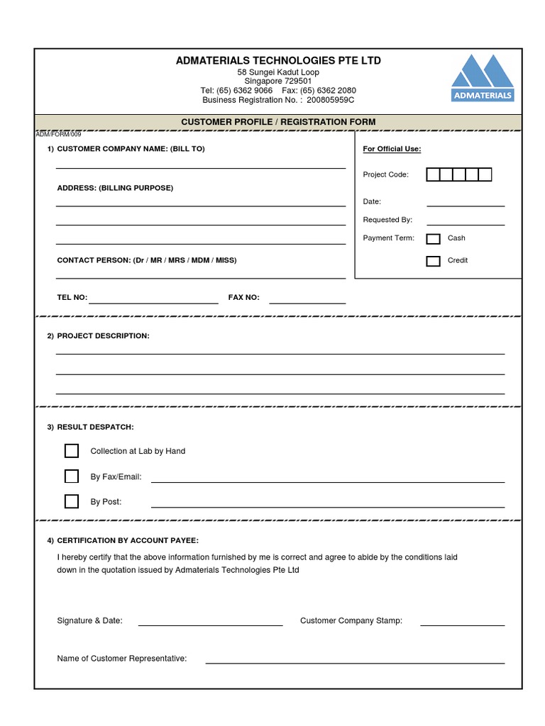 ADM FORM 009 Customer Registration Form | PDF | Business