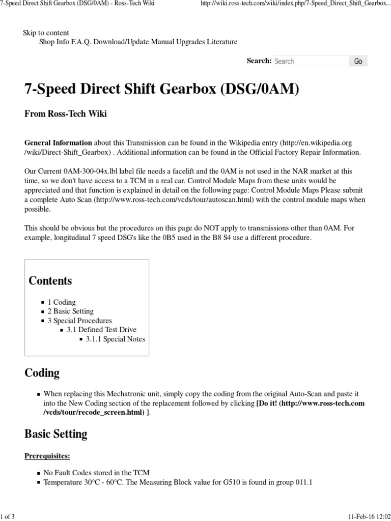 7-Speed Direct Shift Gearbox (DSG - 0AM) - Ross-Tech Wiki | PDF ...