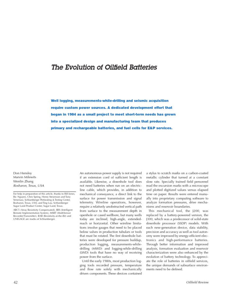 Evolution of Oilfield Batteries | PDF | Battery (Electricity ...