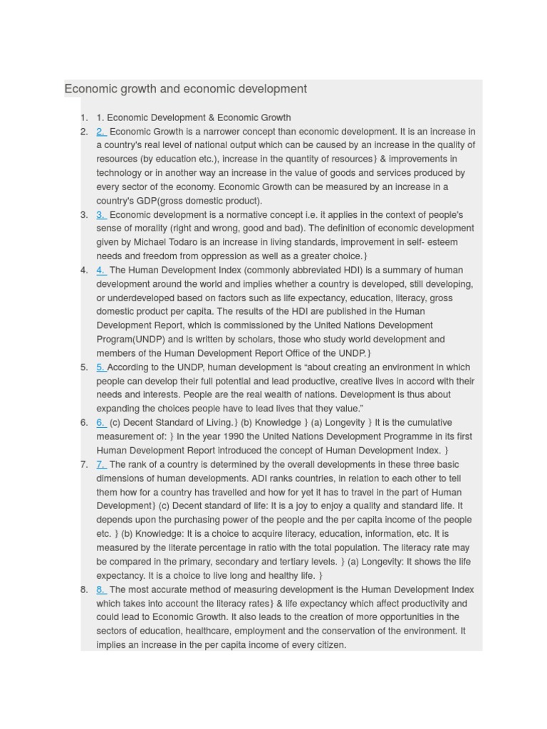 Economic Growth and Economic Development | PDF | Economic Development ...