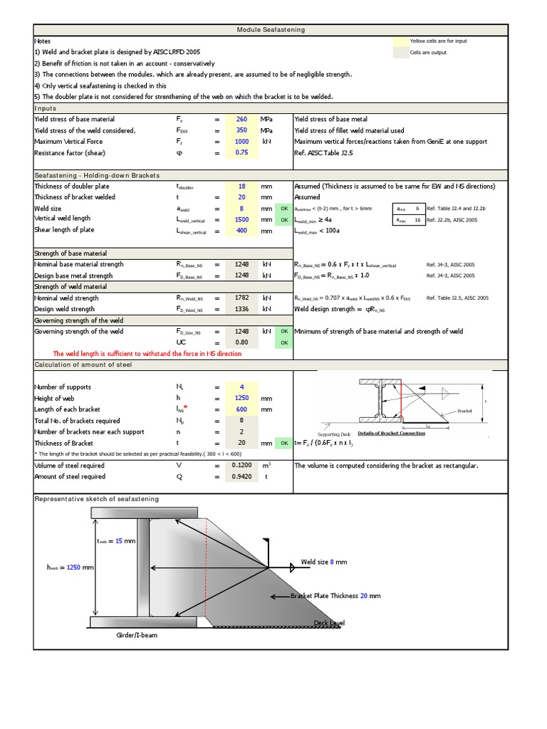 Seafastening Bracket Weld Design | PDF