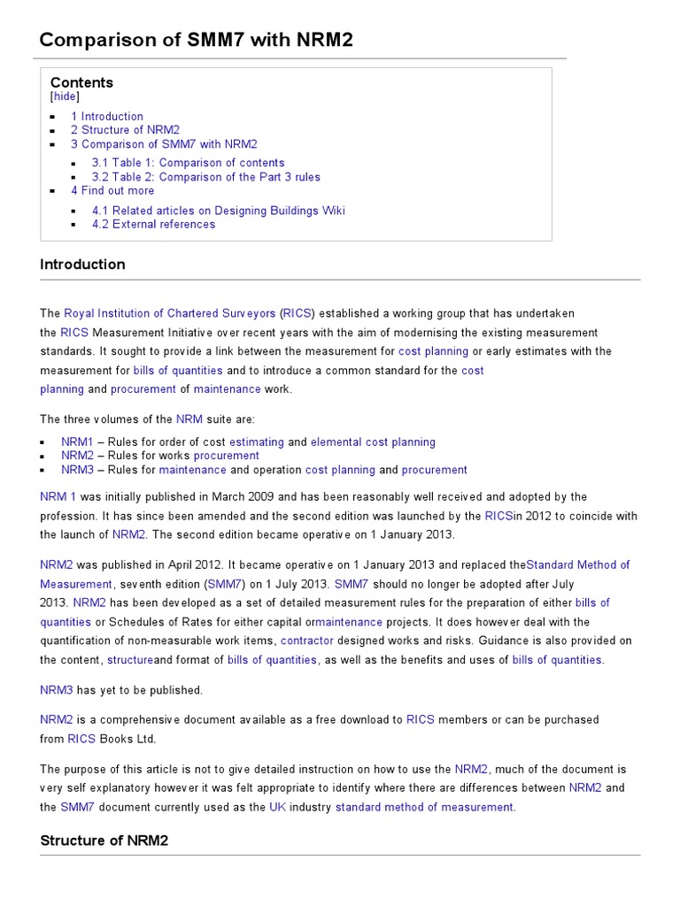 Comparison of SMM7 With NRM2 | PDF | Wall | Roof