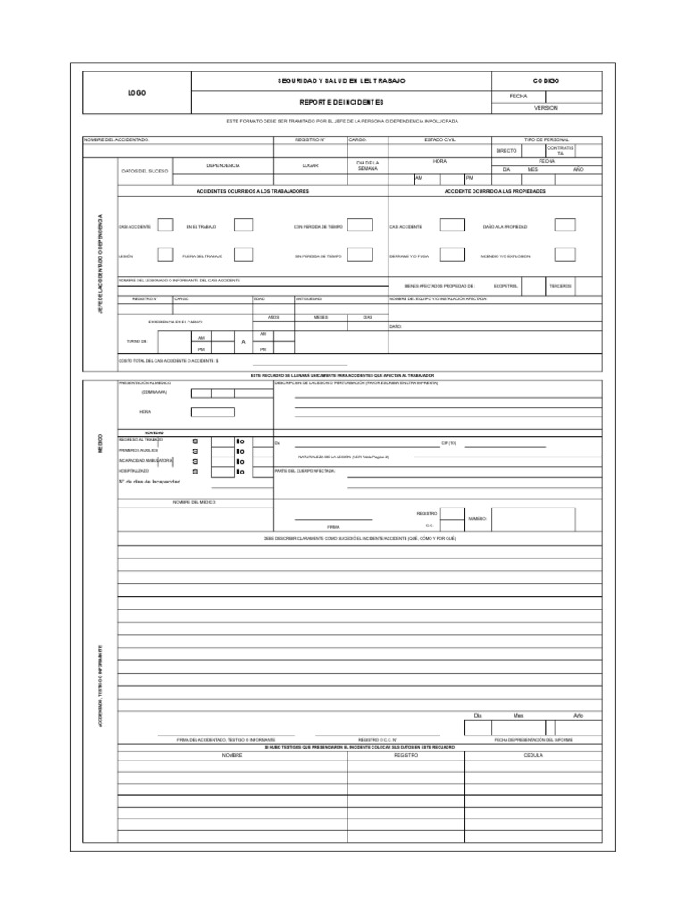 Formato para Reporte de Incidentes