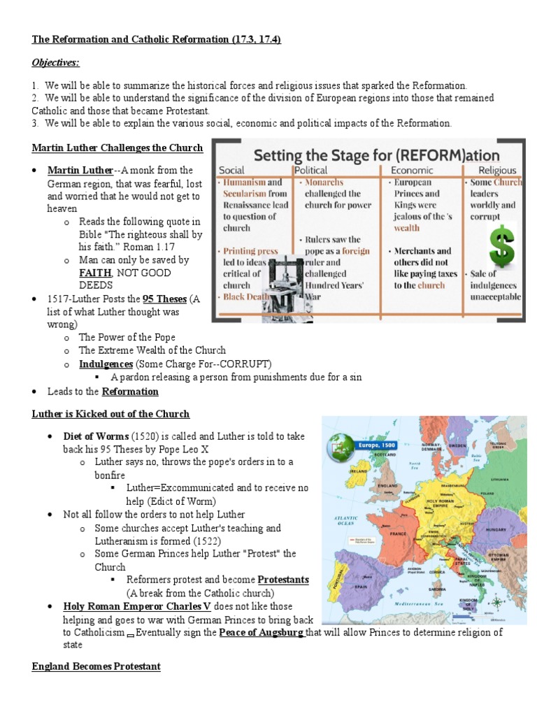 The Reformation and Catholic Reformation 17 3 17 4 Teacher Notes | PDF ...