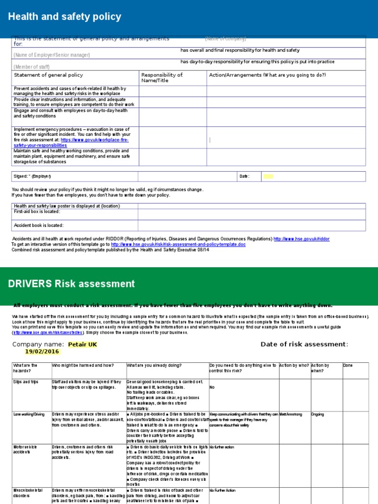 Driver Risk Assessment Policy Template | PDF | Occupational Safety And ...
