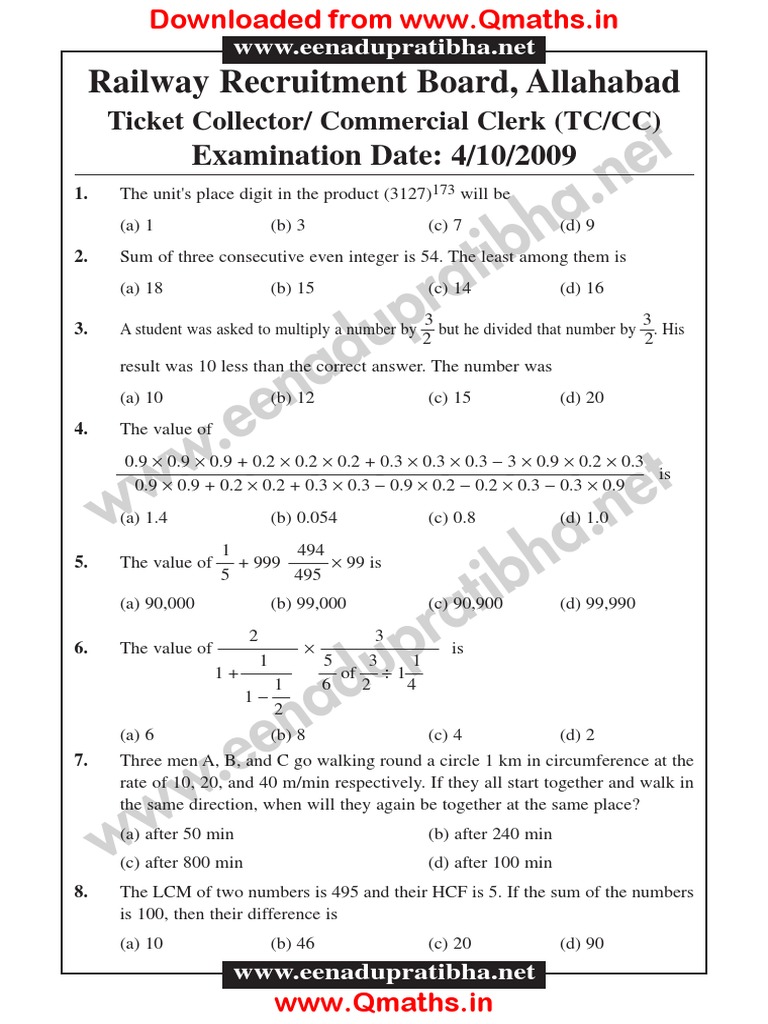 Railway Ticket Collector Exam Paper | PDF | Weaving