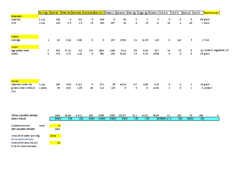 Daily Nutritional Intake Breakdown | PDF