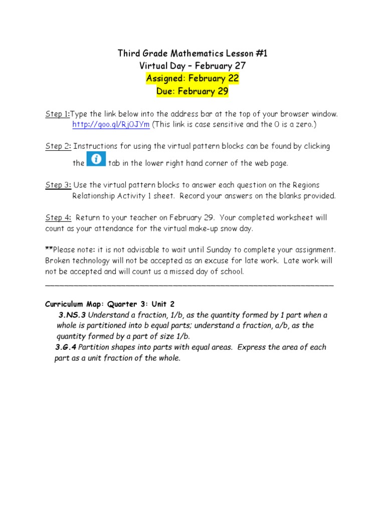 Math Lesson 1 - 3rd Grade West Terrace 2016 | PDF