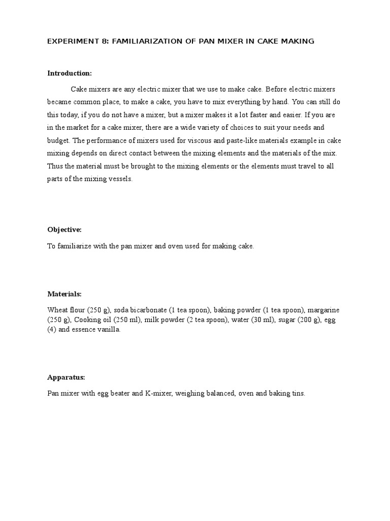 EXPERIMENT 8 Unit Operation | PDF | Mixer (Cooking) | Foods
