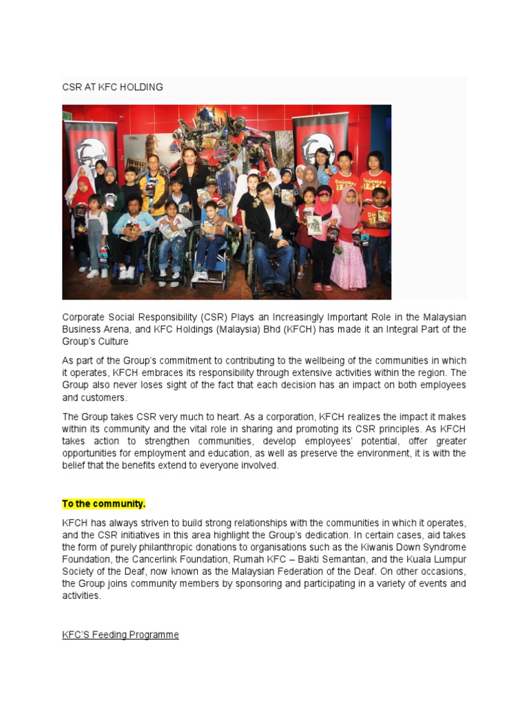 CSR at KFC Holding | PDF | Corporate Social Responsibility | Sewage ...