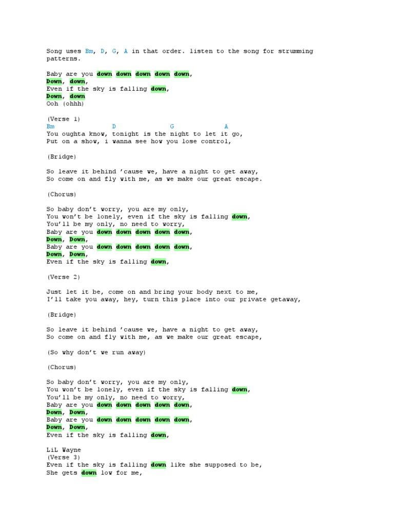 Chords and Lyrics for "Down" Song | PDF