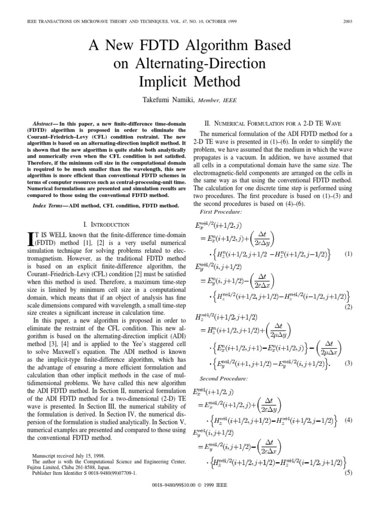 A New FDTD Algorithm Based On Alternating-Direction Implicit Method | PDF | Numerical Analysis ...