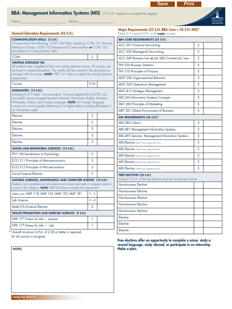 BBA MIS Degree Requirements and Four-Year Plan | PDF | Management ...