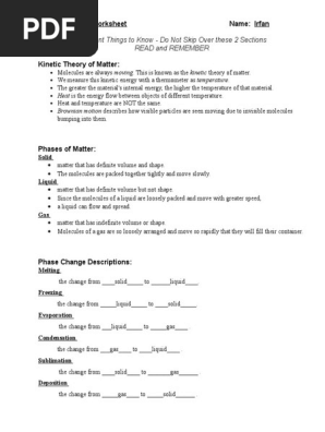 Phase Change Worksheet Answer Key