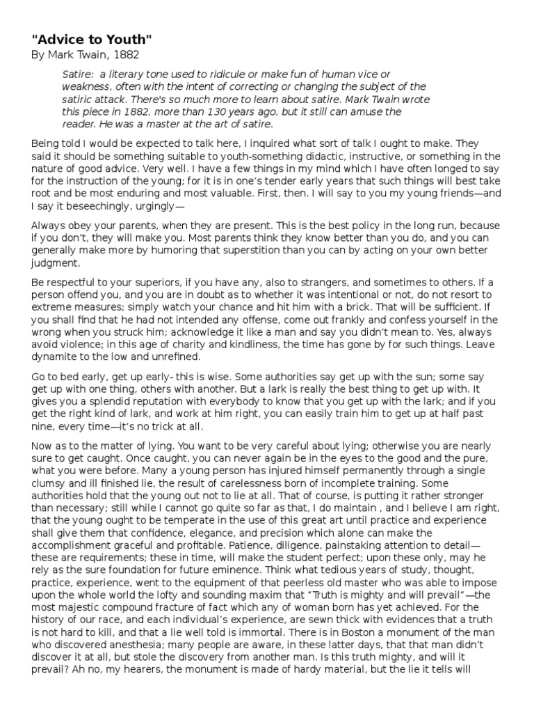 10 - Advice To Youth | PDF | Satire | Mark Twain
