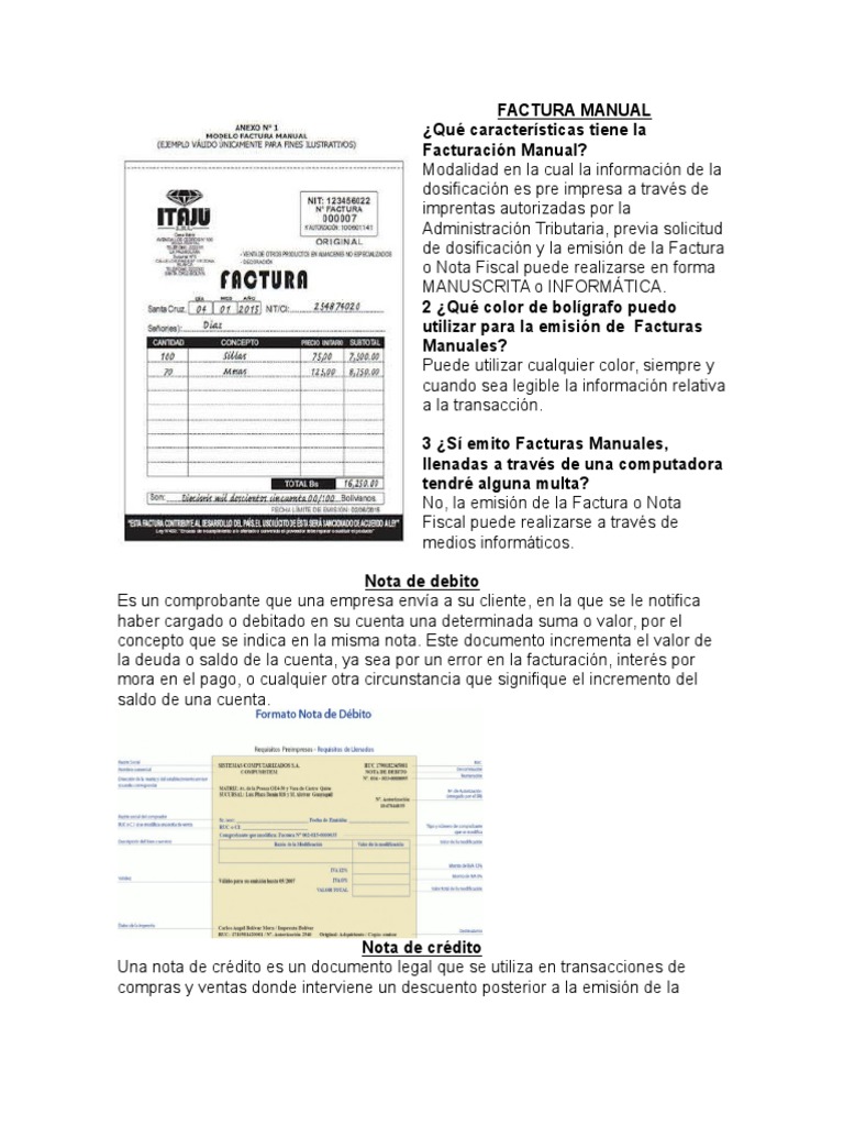 Ejemplo y Guía de Factura Manual | PDF | Cheque | Bancos