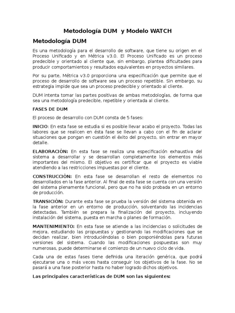 Metodología DUM y Modelo WATCH | PDF | Ingeniería de software | Software