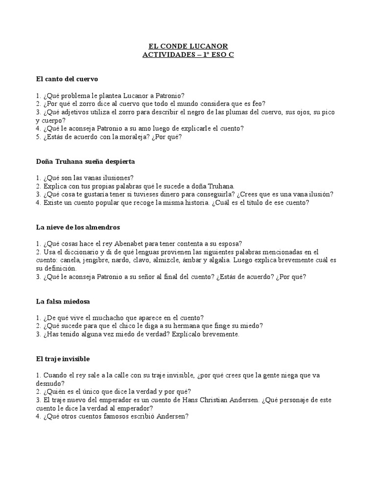 Actividades sobre El Conde Lucanor | PDF