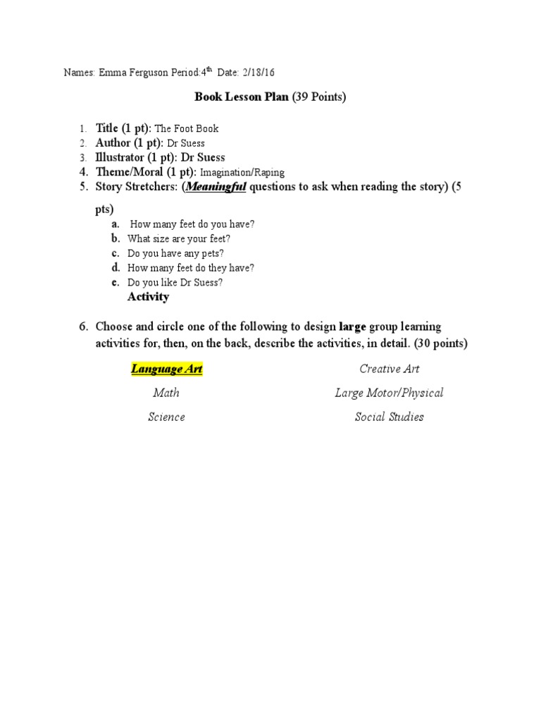Dr. Seuss The Foot Book Lesson Plan | PDF | Social Science | Science ...