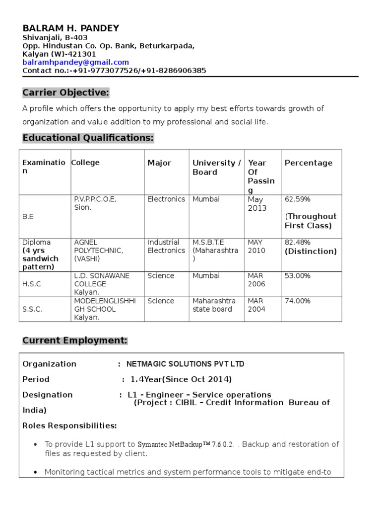 Balram H Pandey RESUME 1722016 | PDF | Microsoft Windows | Computer Engineering