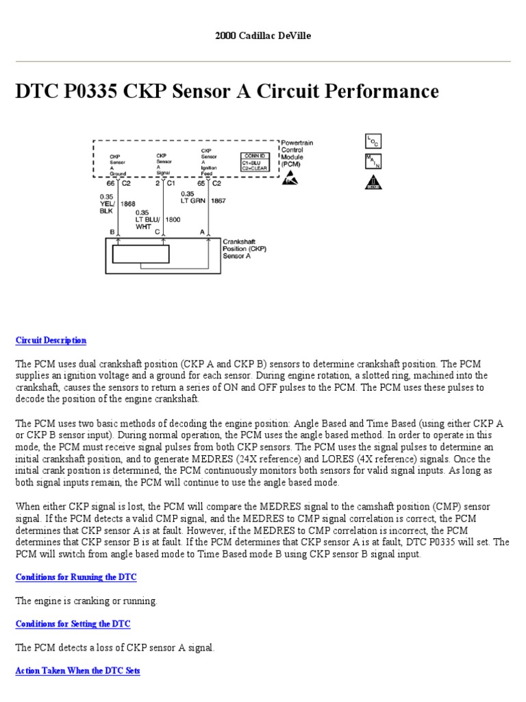 DTC P0335 CKP Sensor A Circuit Performance: 2000 Cadillac Deville | PDF ...