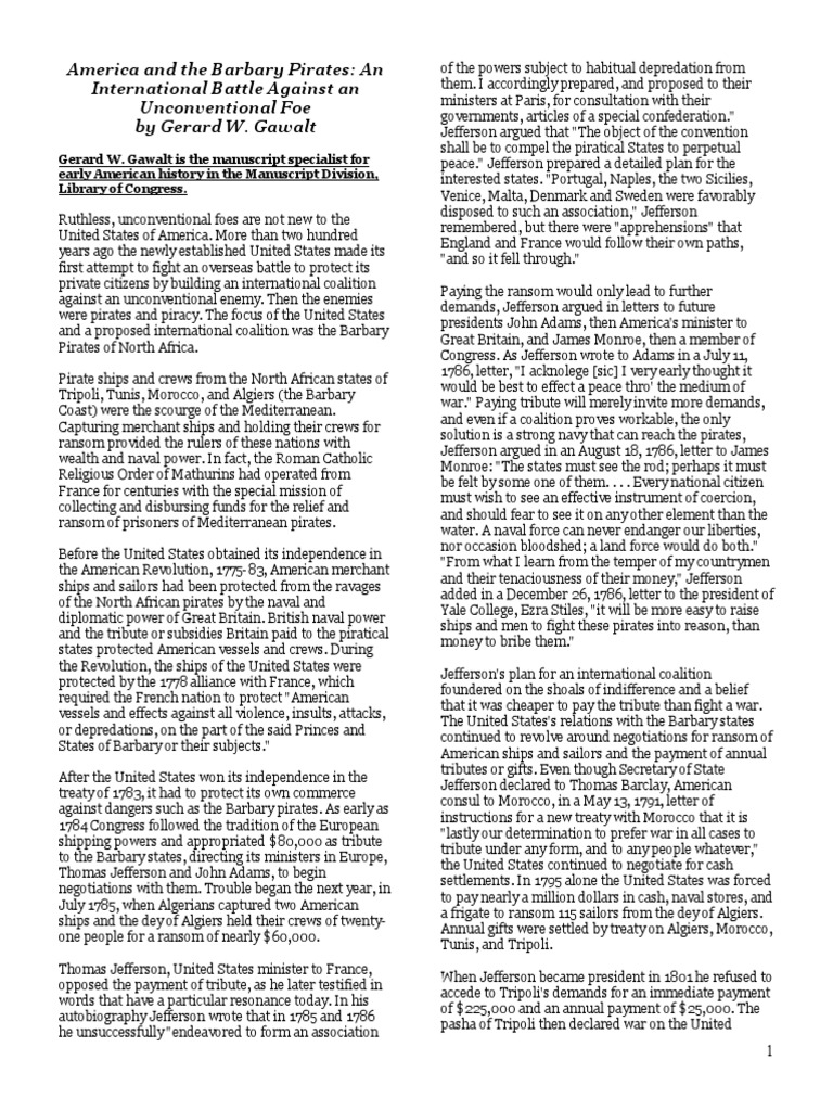 America's Naval Response to Barbary Pirates | PDF | Politics | Travel