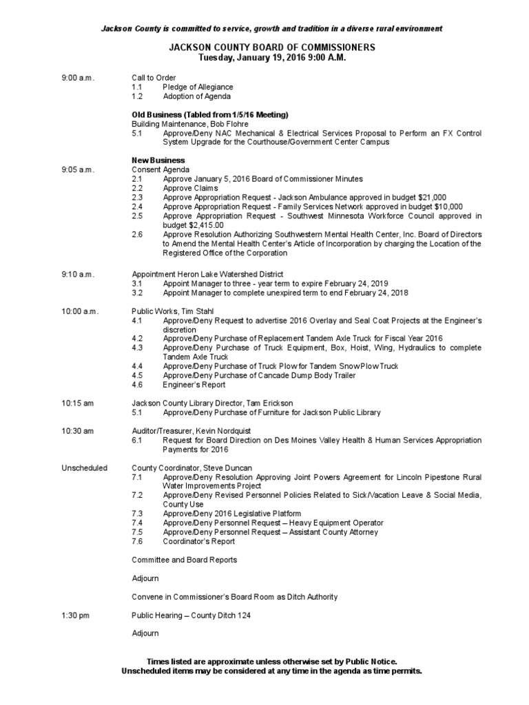 Jackson County Board Of Commissioners Tuesday, January 19, 2016 9:00 A ...