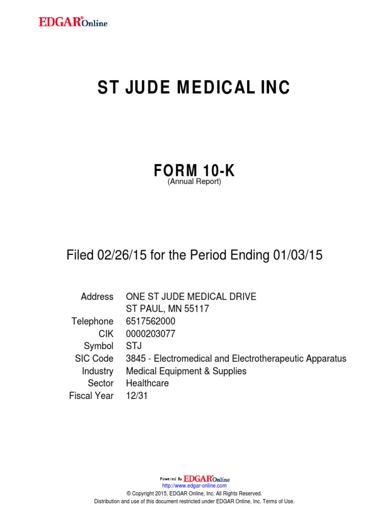 ST Jude Medical Inc: FORM 10-K | PDF | Artificial Cardiac Pacemaker ...