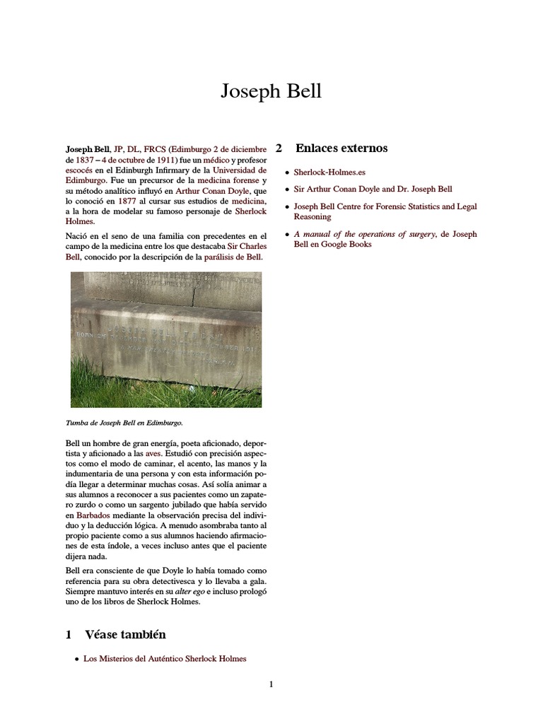 Joseph Bell | PDF | Personajes de Arthur Conan Doyle | Investigadores ...