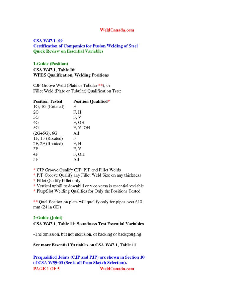 CSA W47.1 Welding Certification Guide | PDF | Pipe (Fluid Conveyance ...