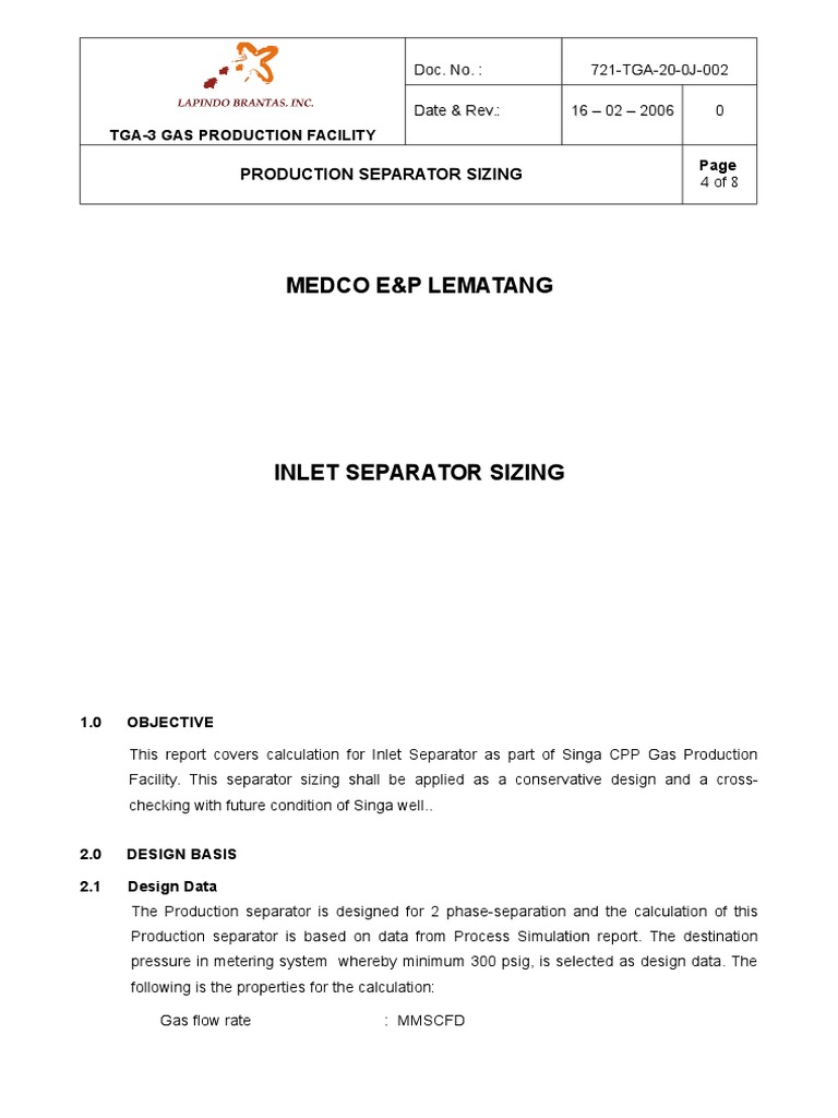 Inlet Separator Design API | PDF | Soft Matter | Gases
